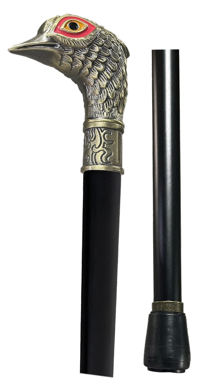 Silver Pheasant Red / Orange Eyed Swagger Cane / Walking Stick - 91cm