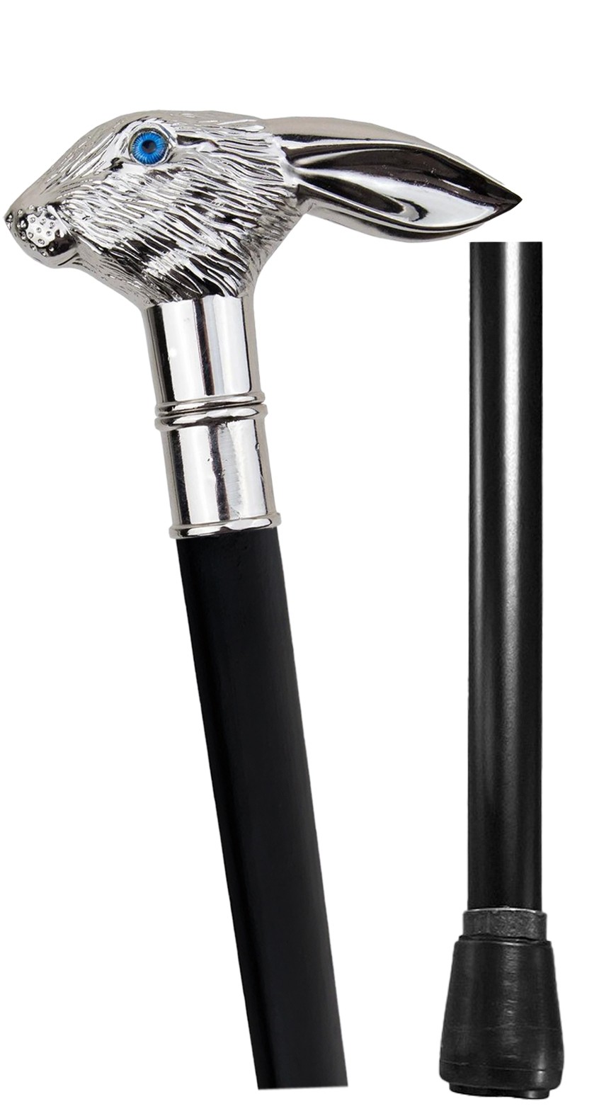 Silver Hare Blue Eyed Swagger Cane / Walking Stick - 93cm