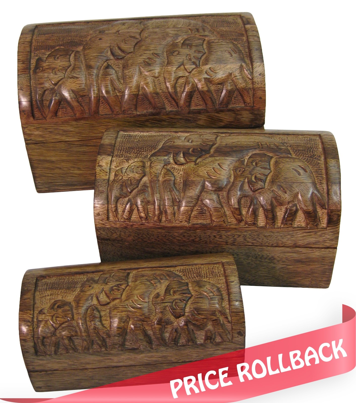 Mango Wood Elephant Set Of 3 Domed Boxes - Mango Wood Accessories