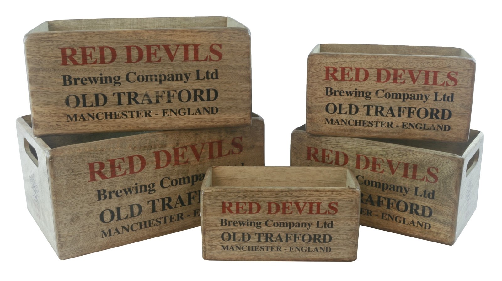 Set of 5 Mango Wood Red Devil Brewery Crates