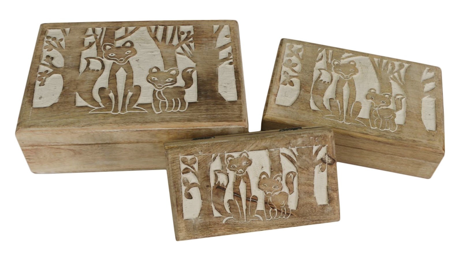 Set of 3 Fox Boxes - White Finish - Mango Wood Accessories