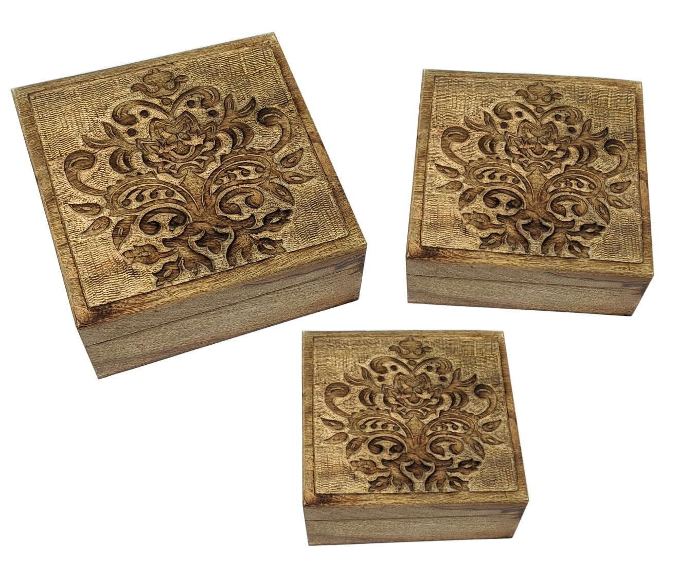 Set Of 3 Wooden Square Boxes - Decorative Boxes -Jewel/Gift Etc